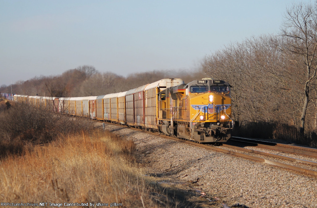 UP 7918 heads east with an auto train.